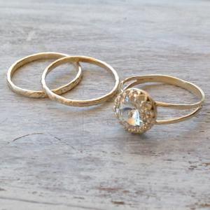 Set Of 3 Rings - Gold Ring, 3 Stacking Ring, Vintage Ring, Gold Rings ...