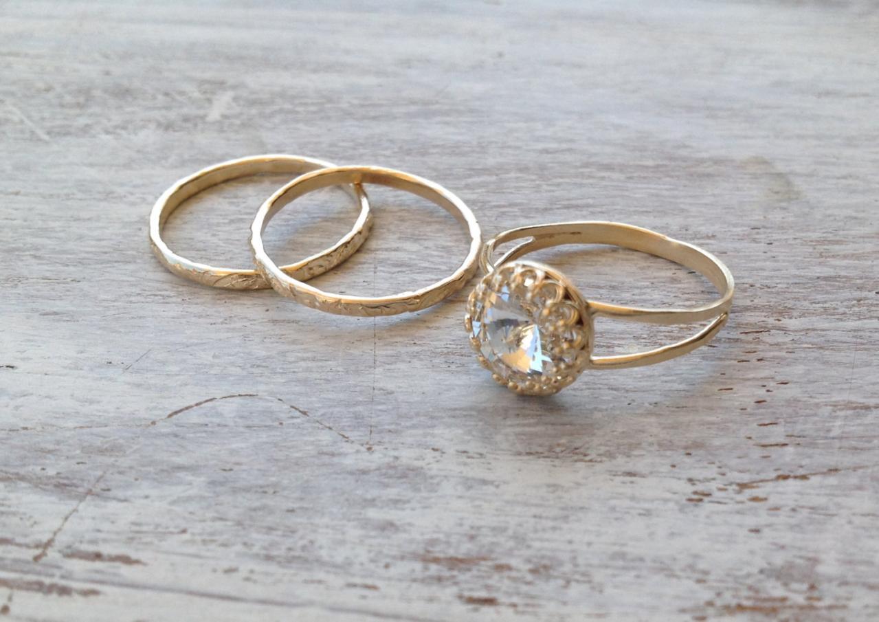 Set Of 3 Rings - Gold Ring, 3 Stacking Ring, Vintage Ring, Gold Rings ...