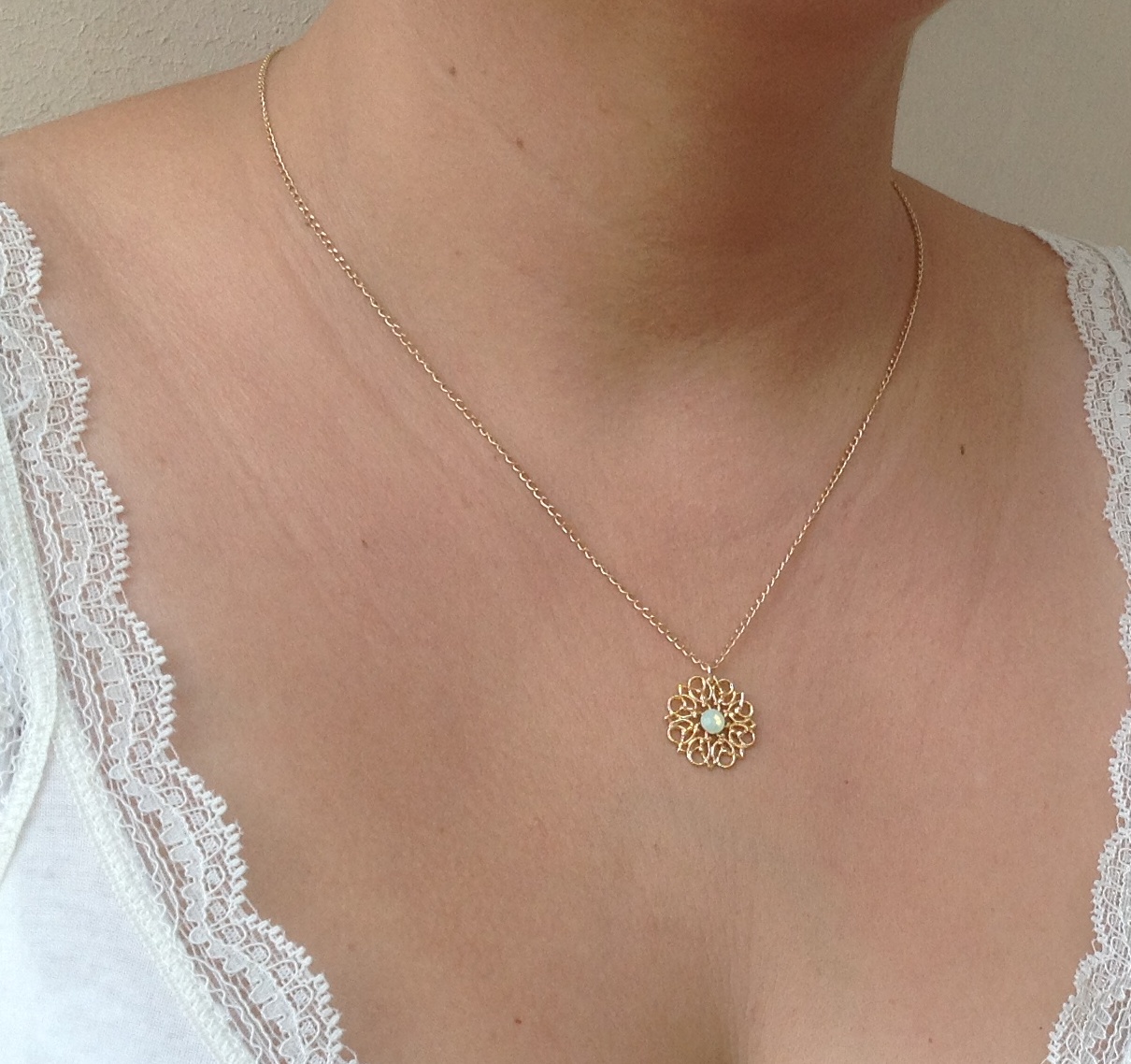 Gold Necklace, Gold Flower Necklace, Delicate Necklace, Swarovski Stone ...