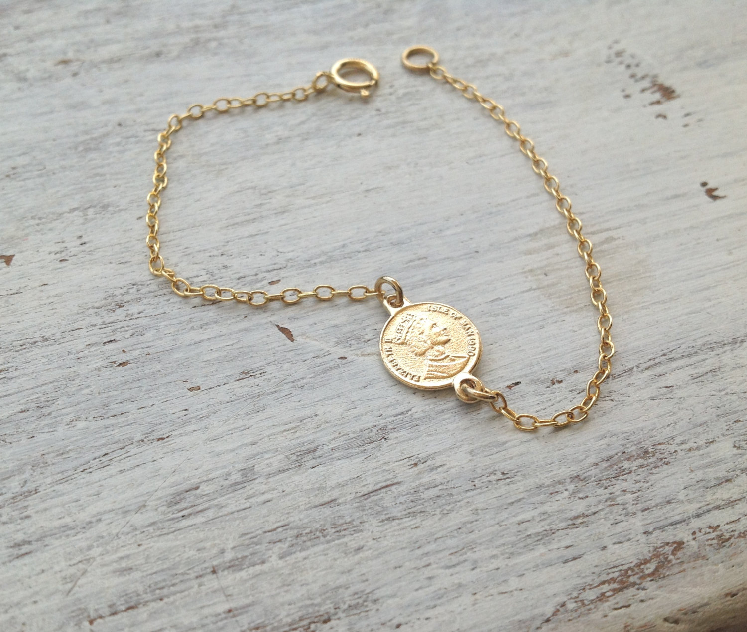 Coin Bracelet, Gold Bracelet, Coin Bracelet, Tiny Coin, Simple Everyday ...