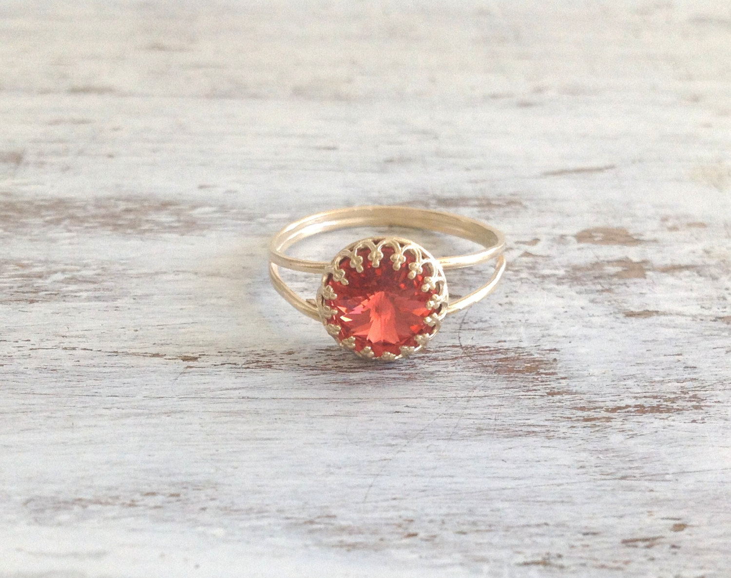 Gold Ring, Red Ring, Summer Ring, Stacking Ring, Vintage Style Ring ...