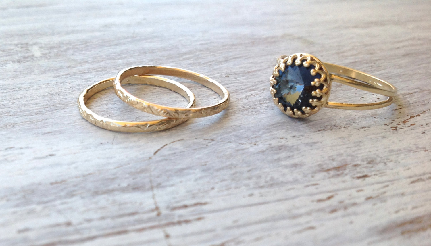 Set Of 3 Rings - Gold Ring, Stacking Ring, Black Ring, Stack Gold Ring ...